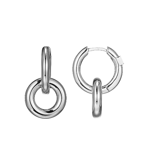 Sterling Silver 925 and Rhodium Plated Hoop and Drop Earrings